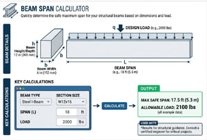 Beam Span Calculator – Wood, Steel, LVL & Roof Beam Load Calculator